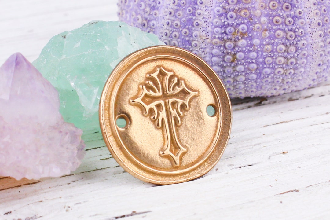 Handcrafted Solid Bronze Christian Cross Connector, Bright Gold Bronze ...