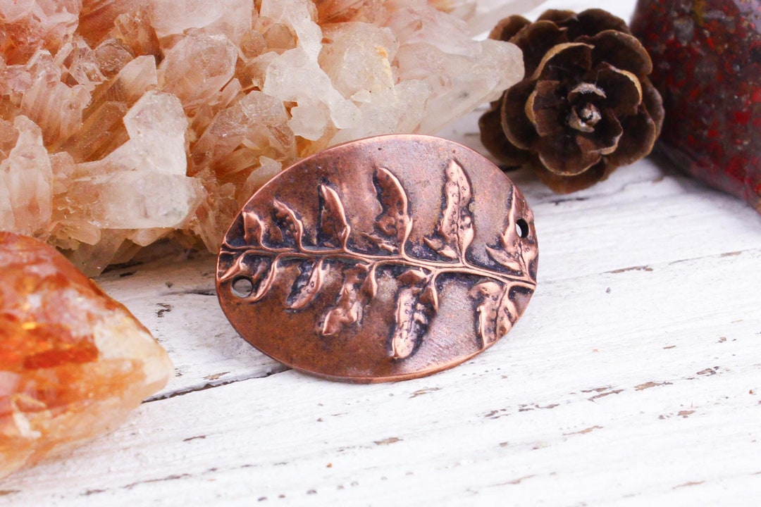 Handcrafted Solid Copper Fern Leaf Curved Bracelet Focal, Pure Antique ...