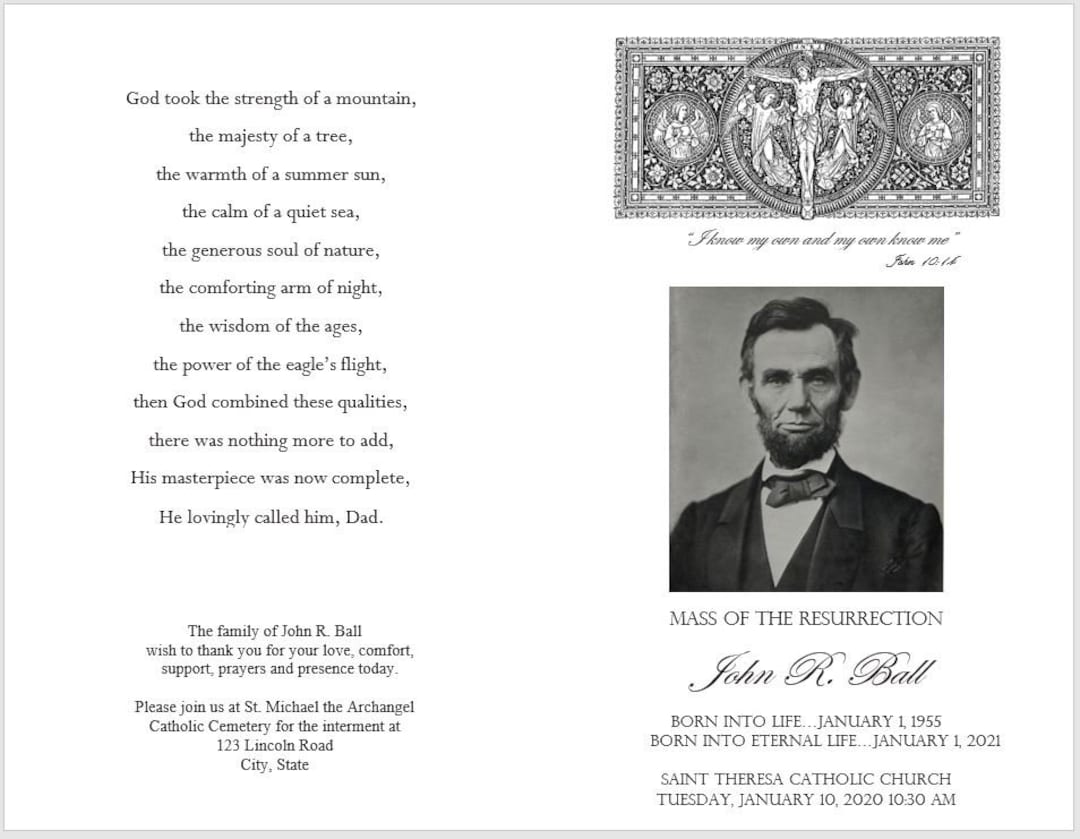 Easy Catholic Funeral Mass Program Template - Etsy