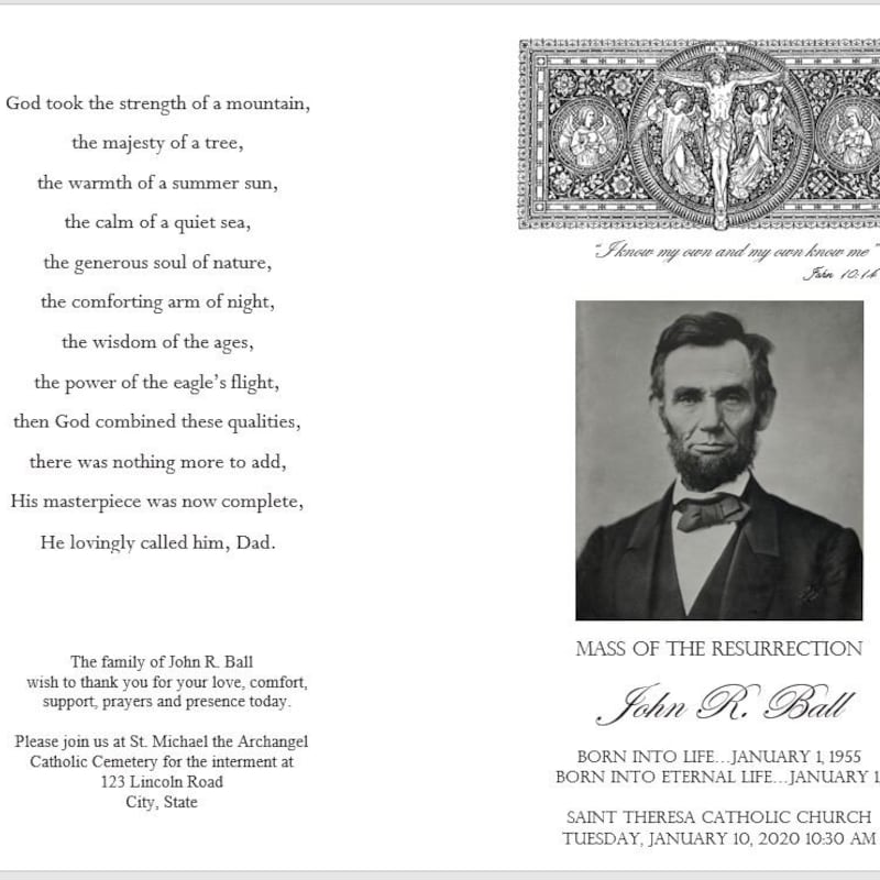 Catholic Funeral Mass Program Template - Etsy