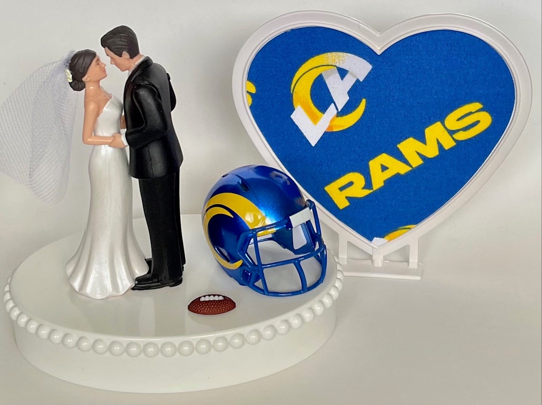 Wedding Cake Topper Los Angeles Rams Football Themed Beautiful Short-haired Bride and Groom One ...