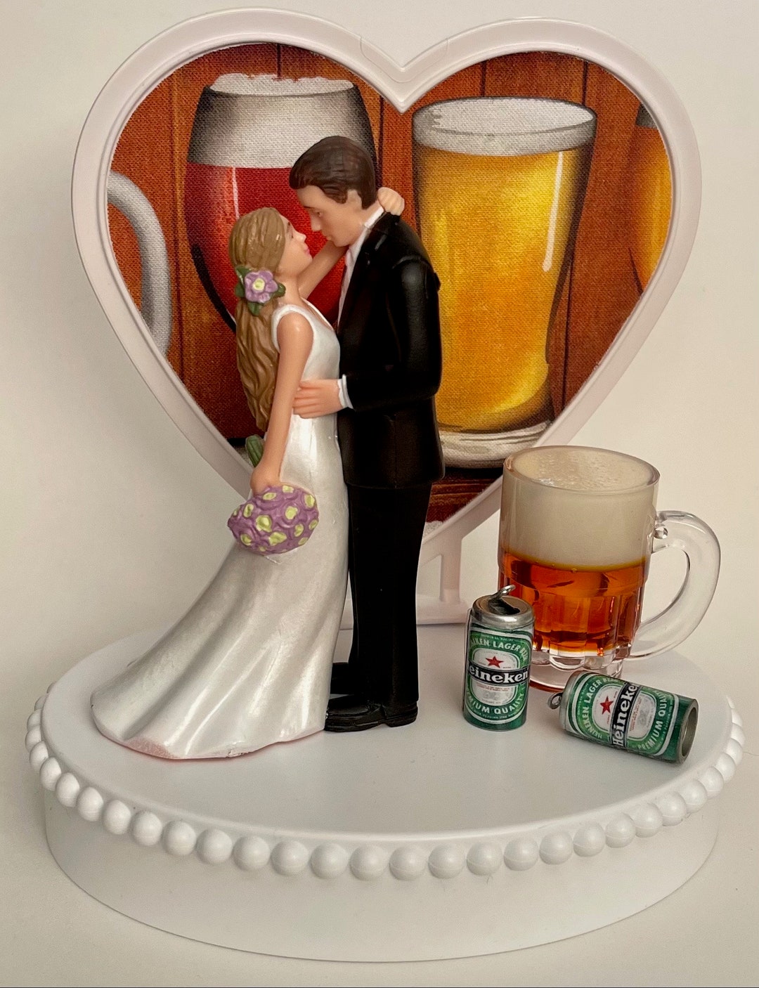 Wedding Cake Topper Heineken Beer Themed Mug Cans Beautiful Long-haired ...