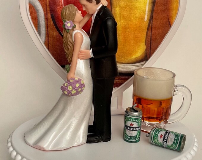 Wedding Cake Topper Heineken Beer Themed Mug Cans Beautiful Long-haired ...