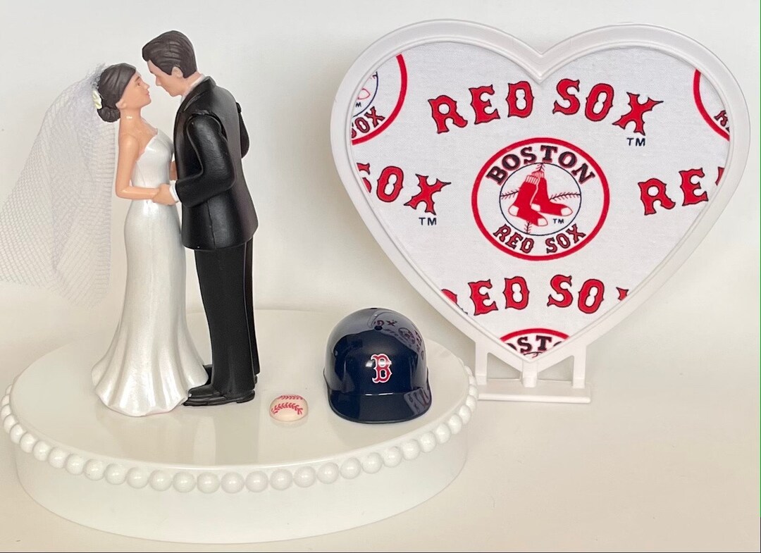 Wedding Cake Topper Boston Red Sox Baseball Themed Short-haired Bride ...