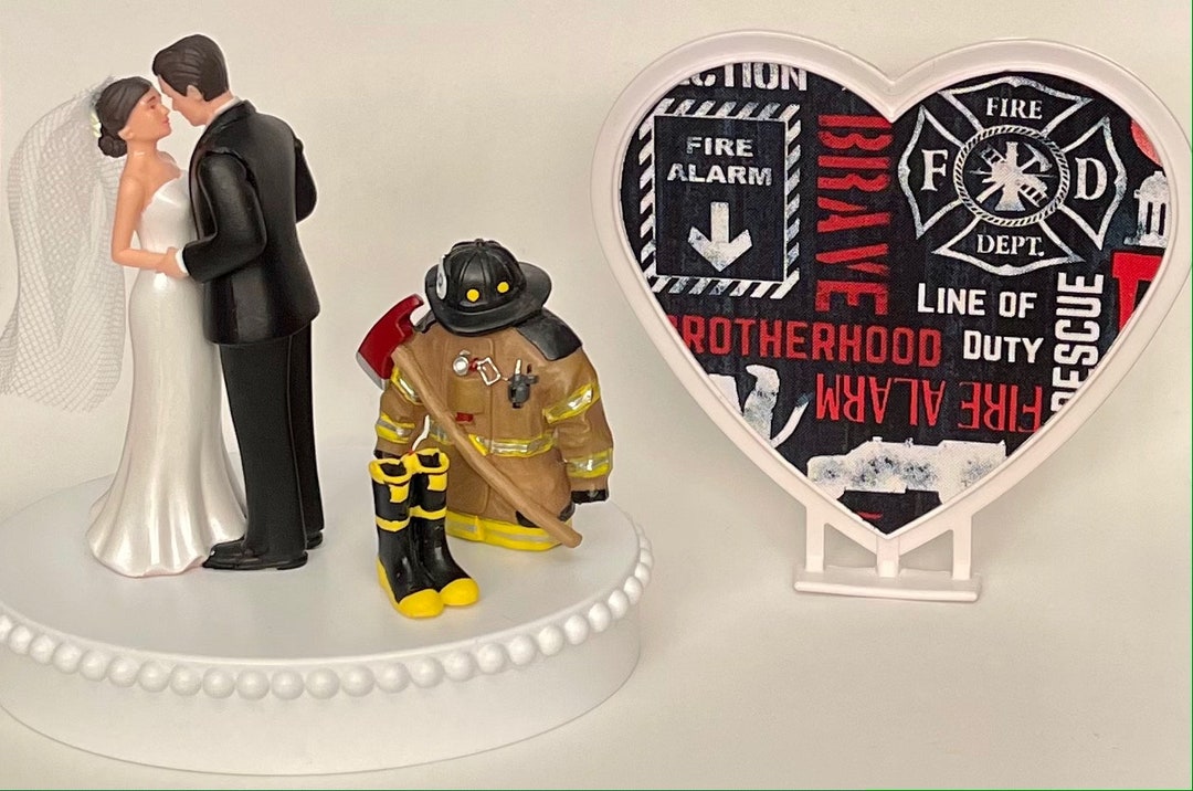 Wedding Cake Topper Fireman Themed Fire Axe Uniform Firefighter ...