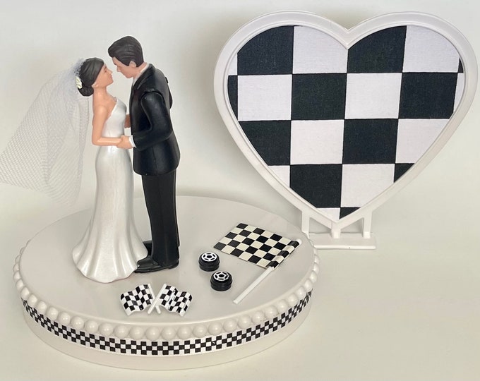 Wedding Cake Topper Checkered Flag Themed Auto Car Motorcycle Racing ...