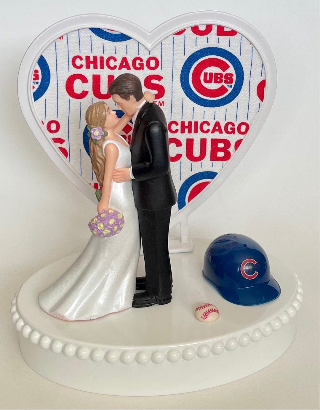 Wedding Cake Topper Chicago Cubs Baseball Themed Beautiful Long-haired ...