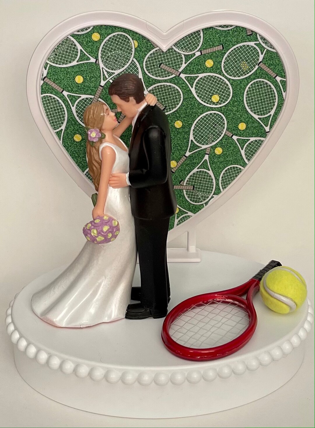 Wedding Cake Topper Tennis Racket Ball Themed Beautiful Long-haired ...