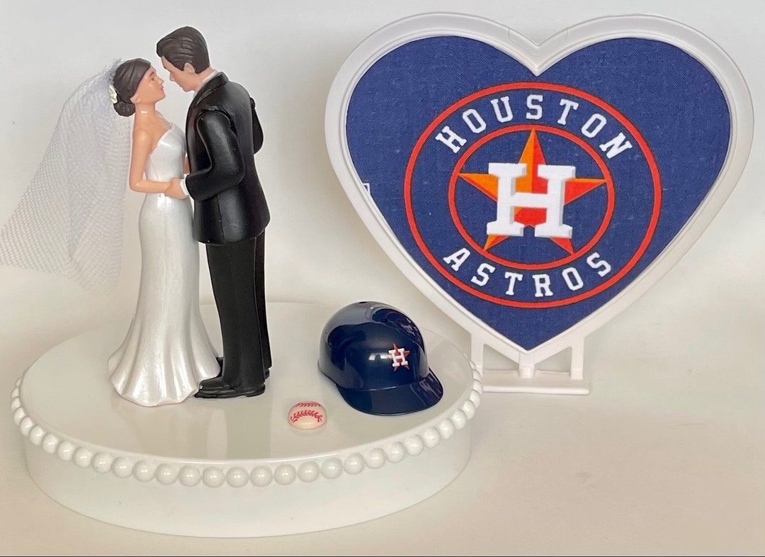 Wedding Cake Topper Houston Astros Baseball Themed Short-haired Bride ...