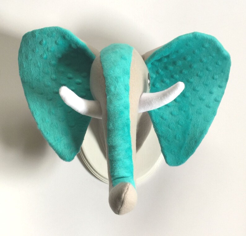 Turquoise and Gray Stuffed Elephant Head / Teal Elephant Ears | Etsy