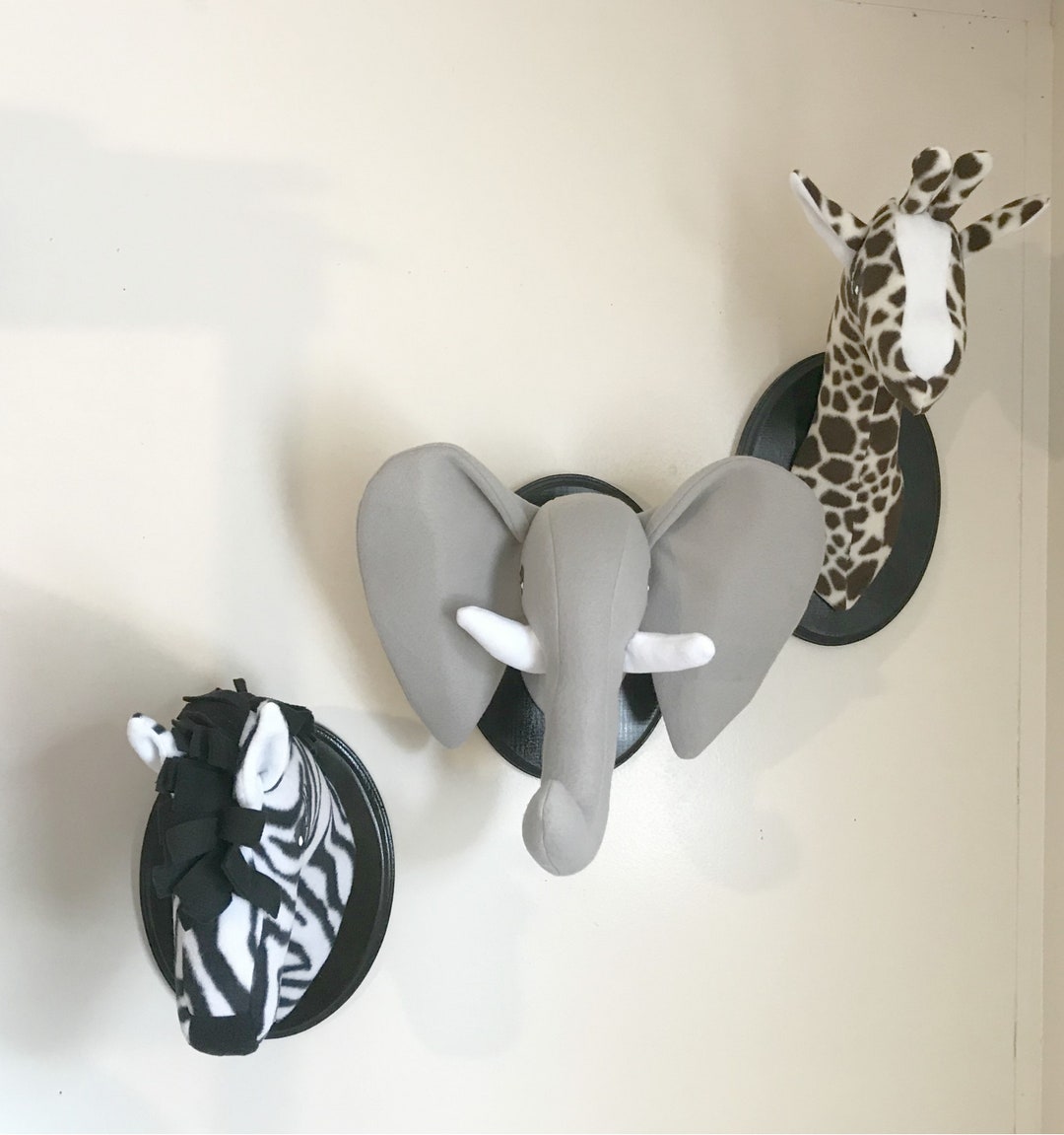 Safari Stuffed Animal Heads / Faux Elephant Head / Fake Giraffe Head ...