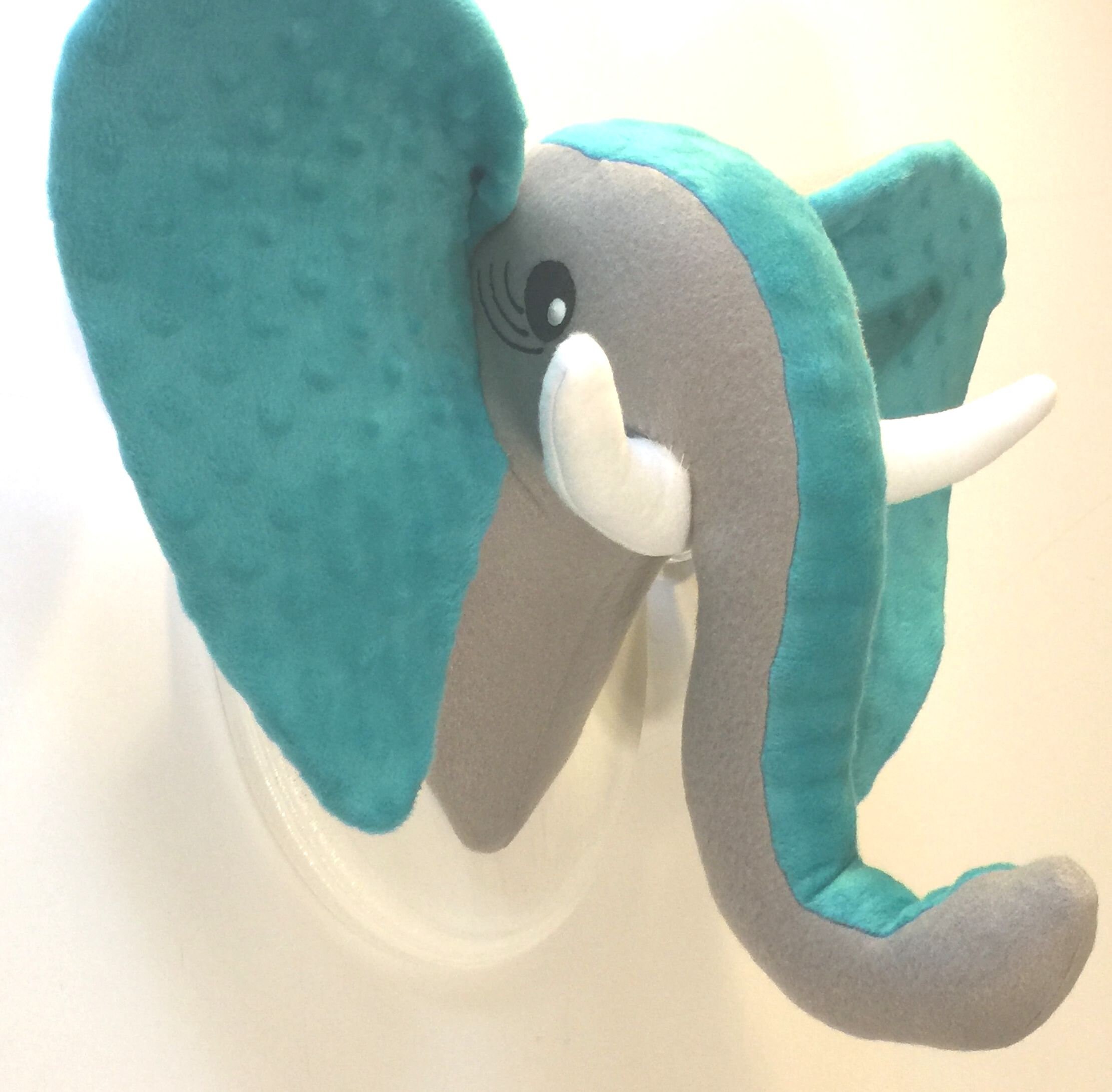 Turquoise and Gray Stuffed Elephant Head / Teal Elephant Ears | Etsy