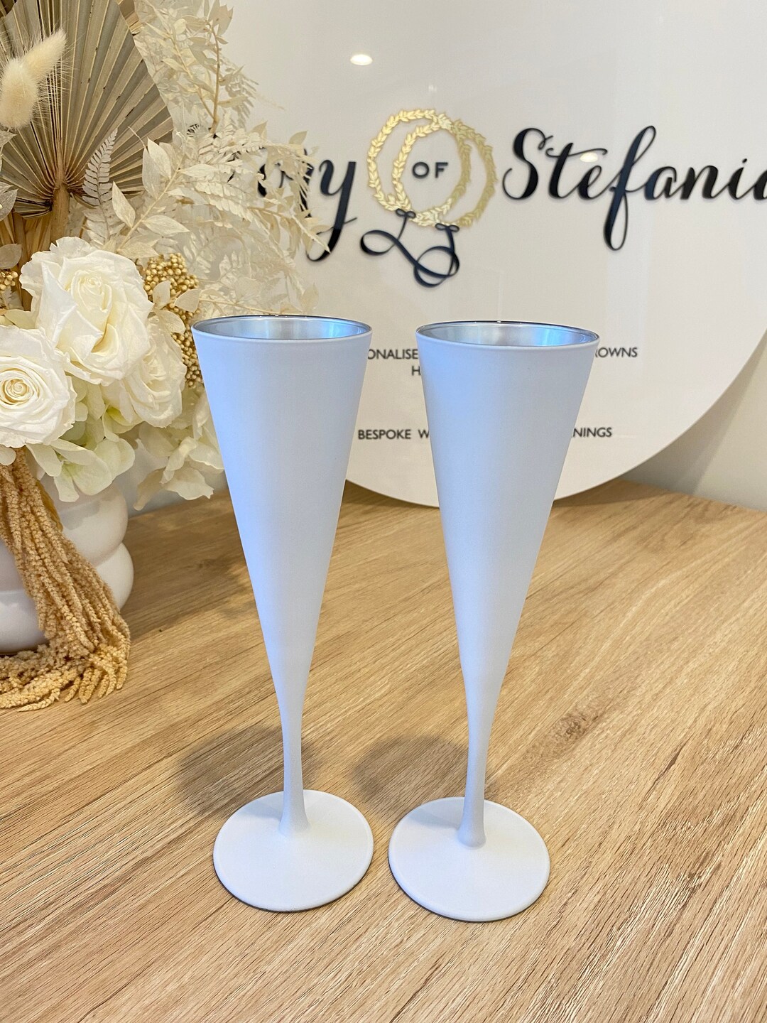 Matte White Champagne Flutes silver Set of 2 - Etsy