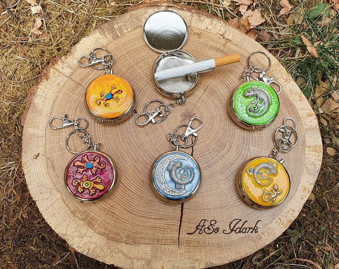 Elegant Stainless Steel Pocket Ashtray With Key Ring and Cigarette ...