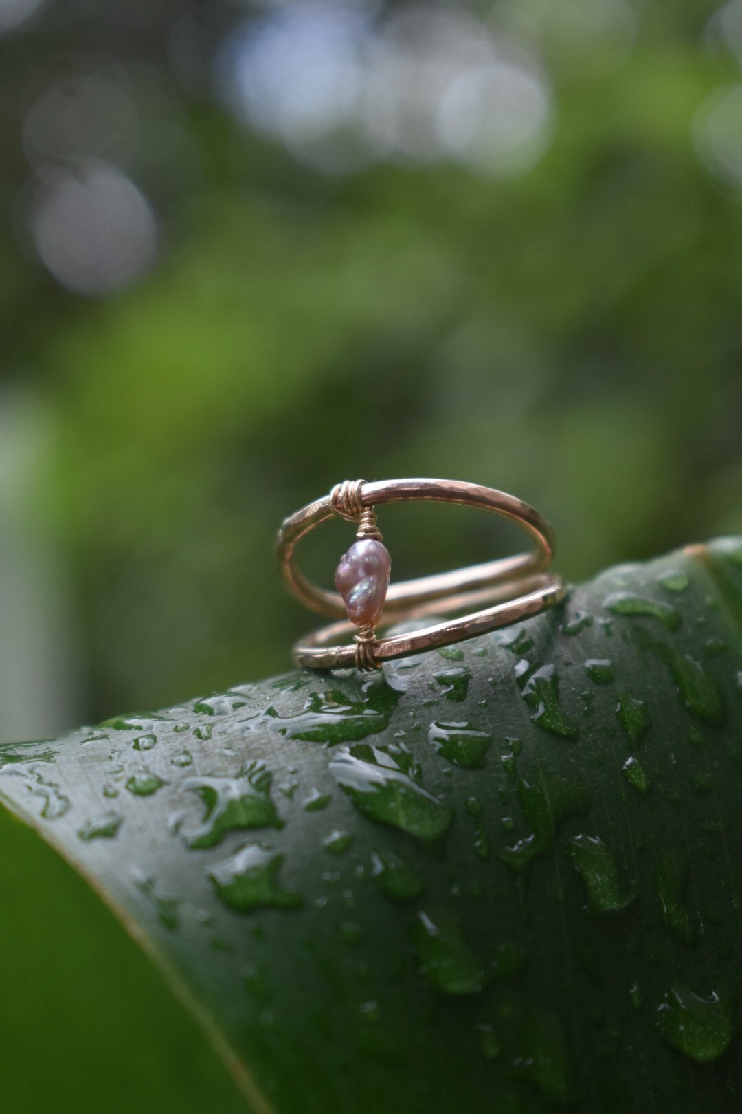 Pink keshi edison pearl ring