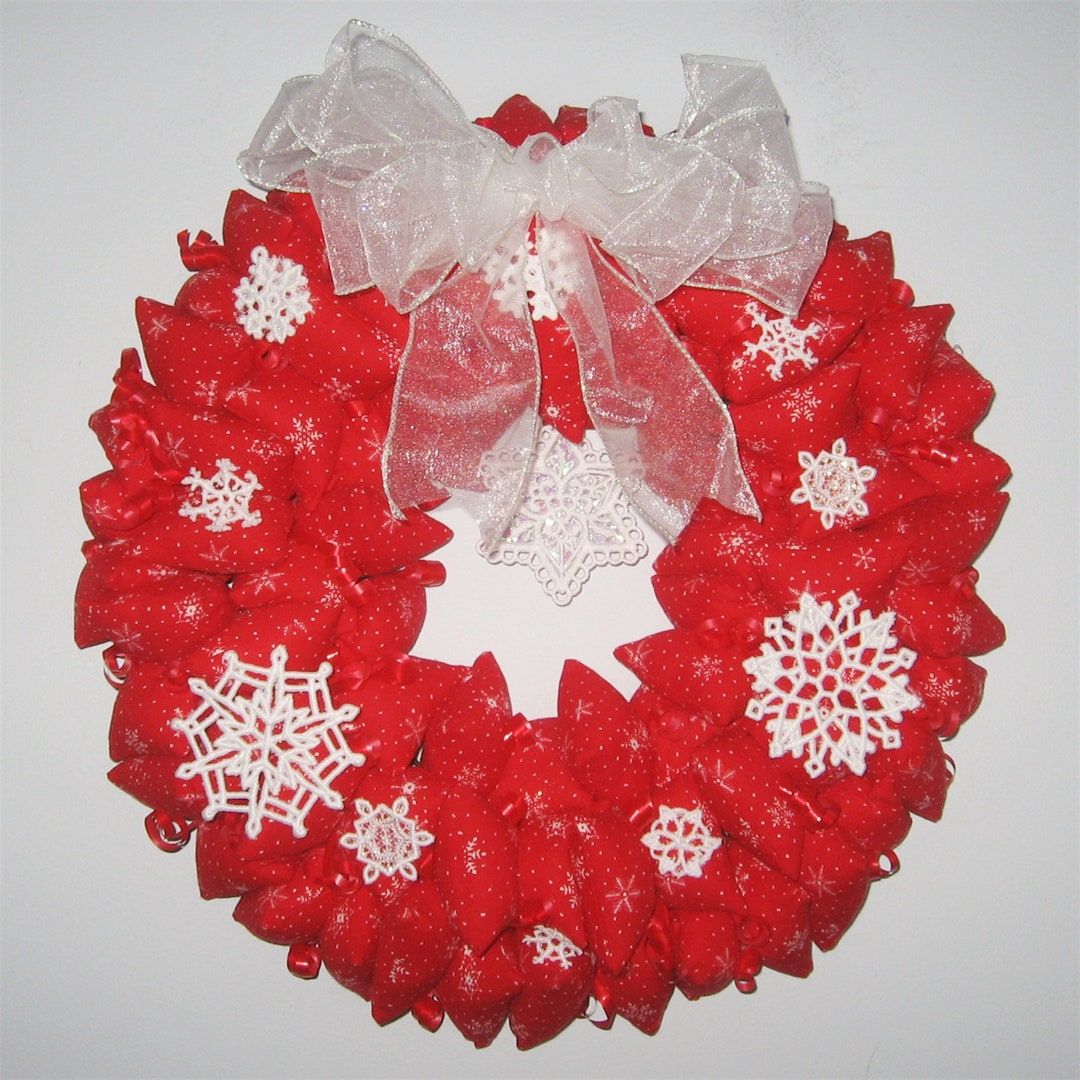 Snowflakes on Red Puff Pillow Fabric Wreath - Etsy