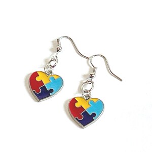 Autism Awareness Heart Puzzle Piece Earrings Handmade Neurodivergent ...