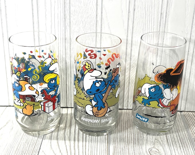 Vintage Smurf Tumblers Water Glasses Set of Three From 1980s ...