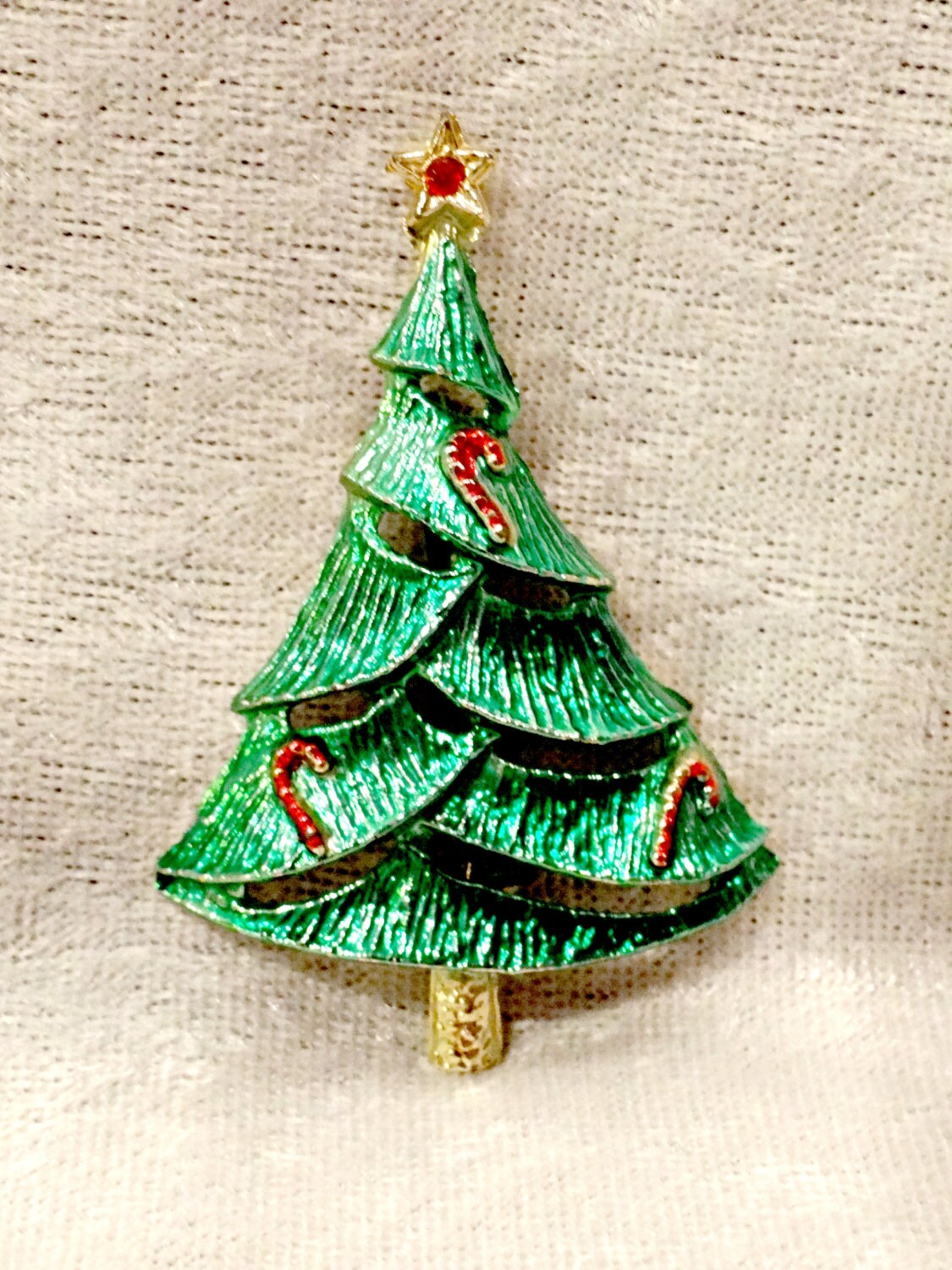 Vintage Christmas Tree Brooch Signed Beatrix Collectible Metallic ...