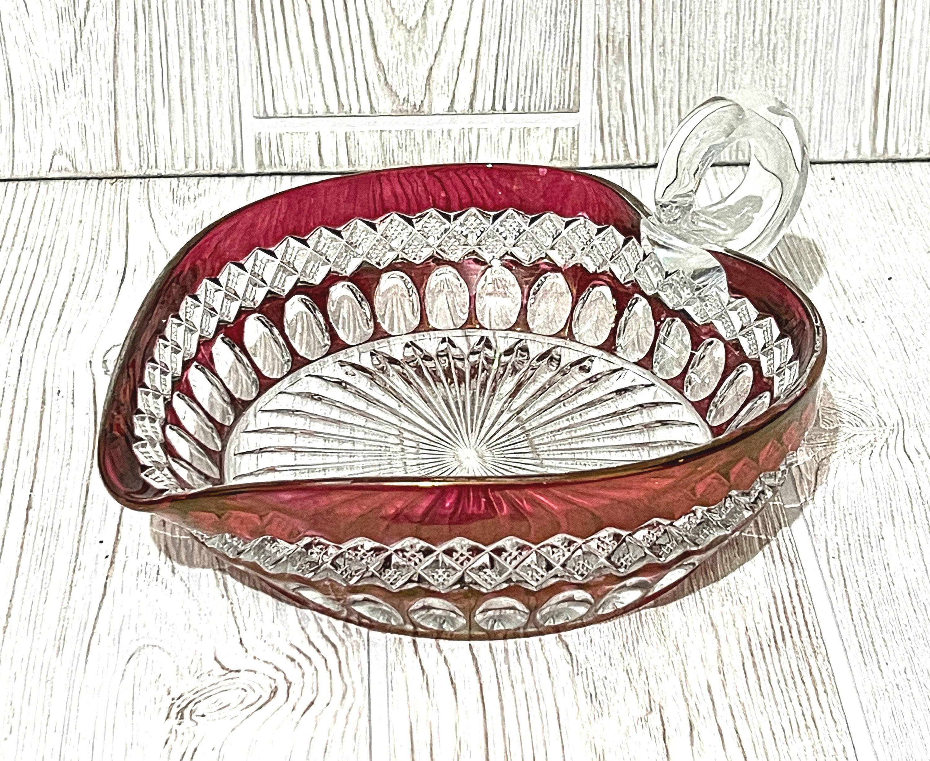 Vintage Westmoreland Waterford Ruby Red Thumbprint Heart Shaped Nappy ...