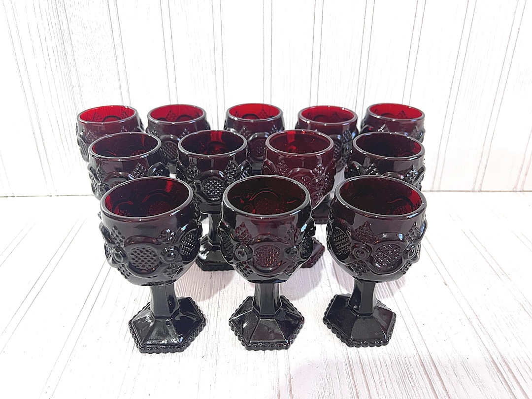 Vintage Avon Ruby Red 1876 Cape Cod Wine Glasses Set of 12 Holiday ...