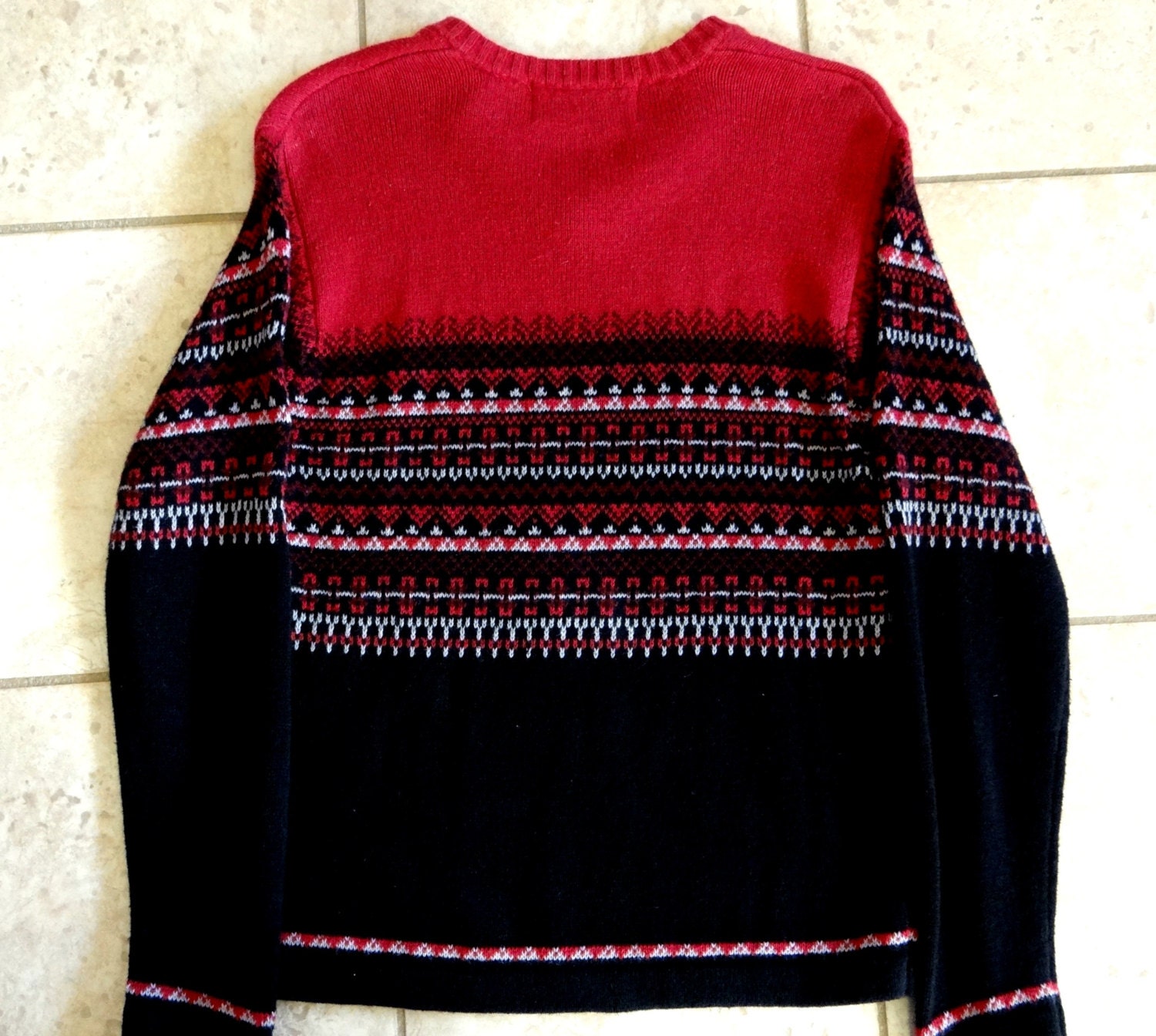 Vintage Nordic Style Red and Black V-neck Pullover Womens - Etsy