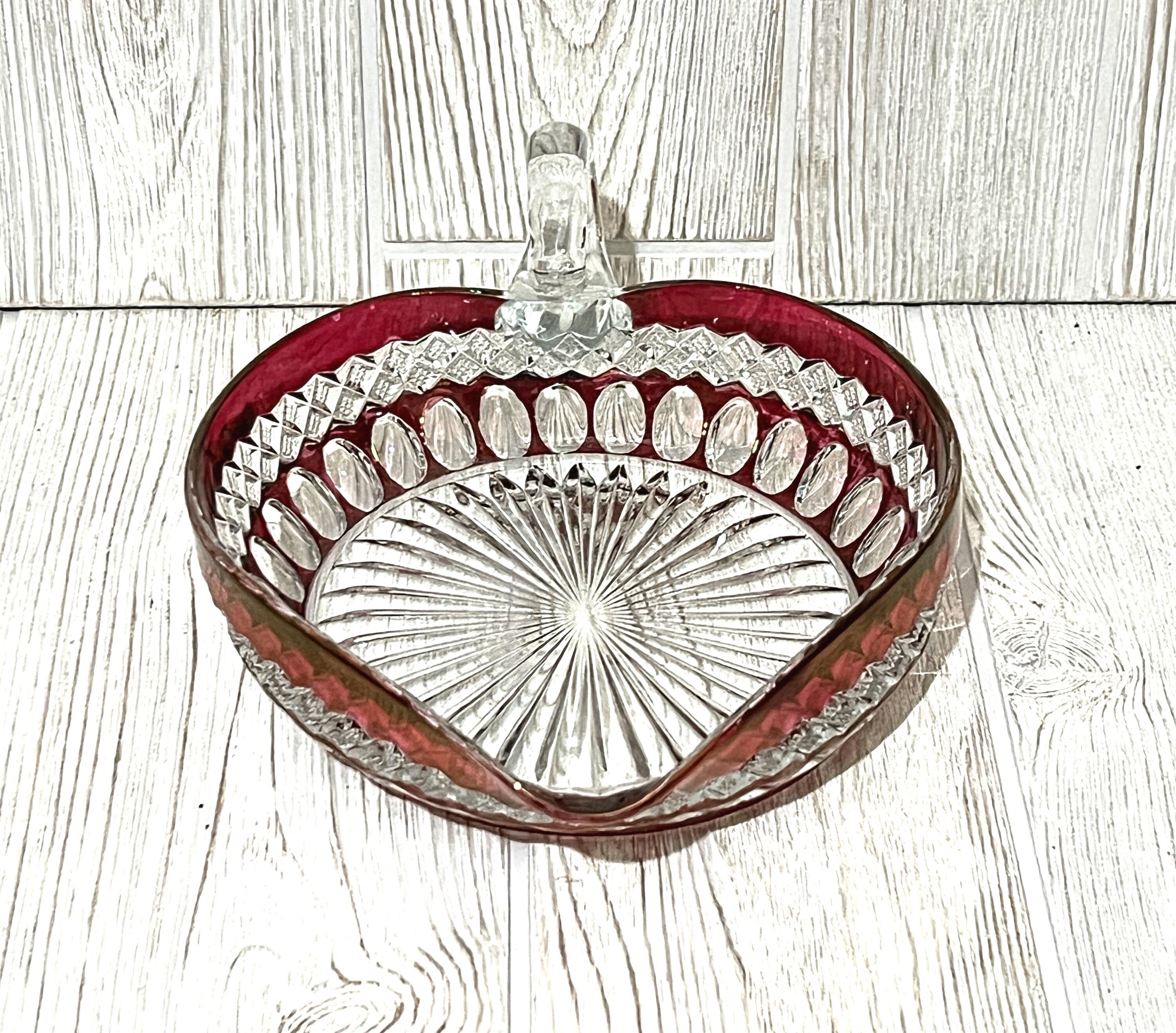 Vintage Westmoreland Waterford Ruby Red Thumbprint Heart Shaped Nappy ...