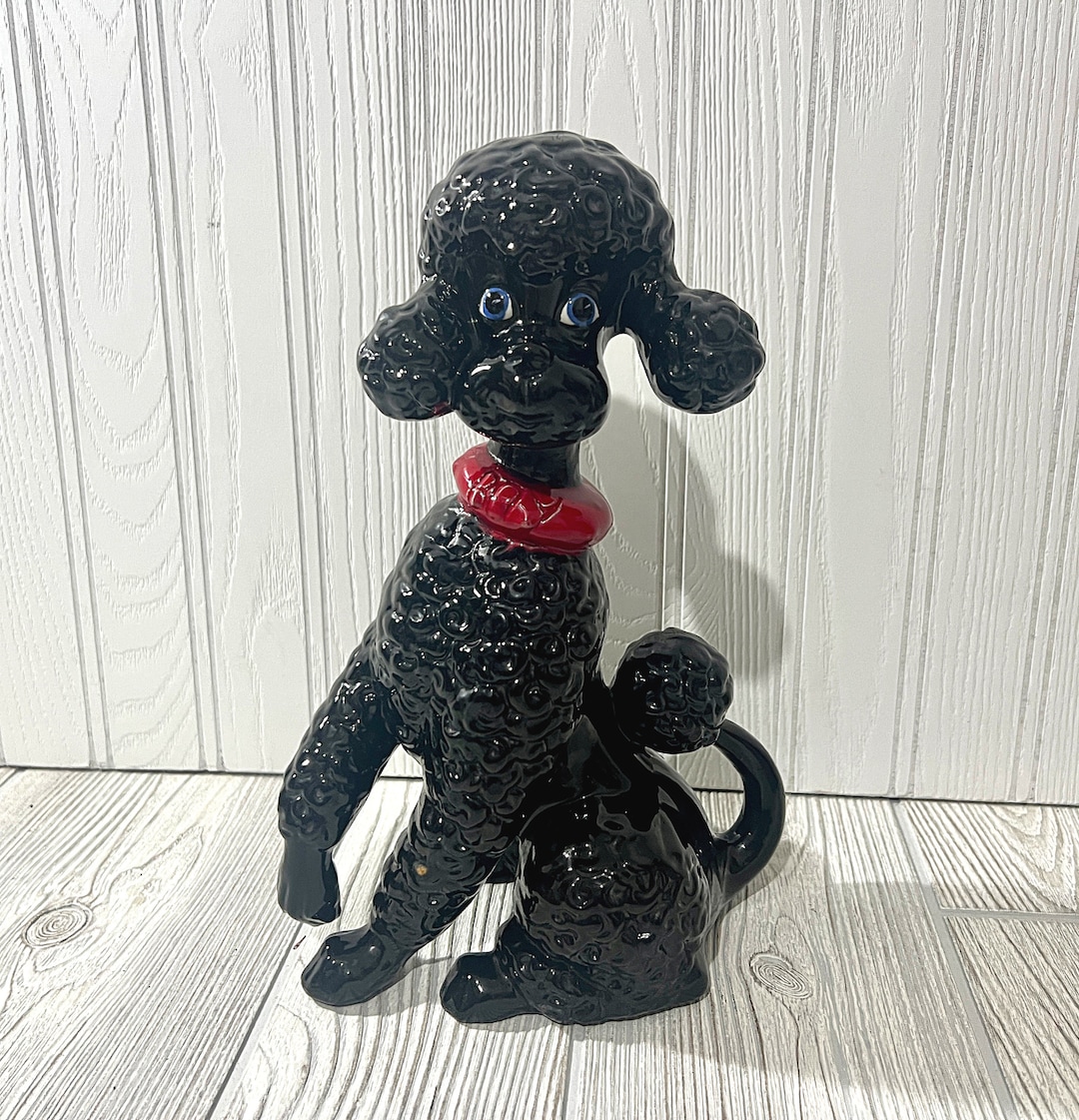 Vintage Black Poodle With Red Collar Ceramic Statue Figurine - Etsy