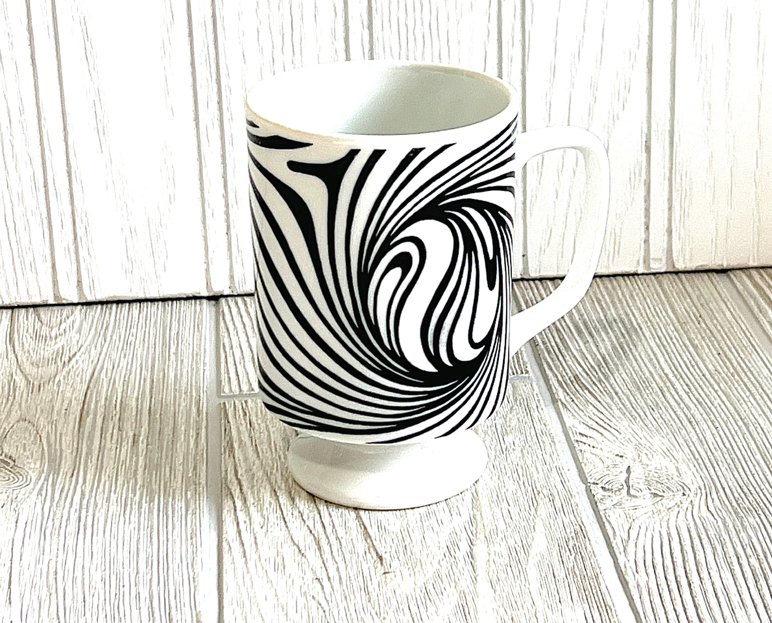 Vintage Mod Black and White Swirl Pop Art Fingerprint Style Footed Mug ...