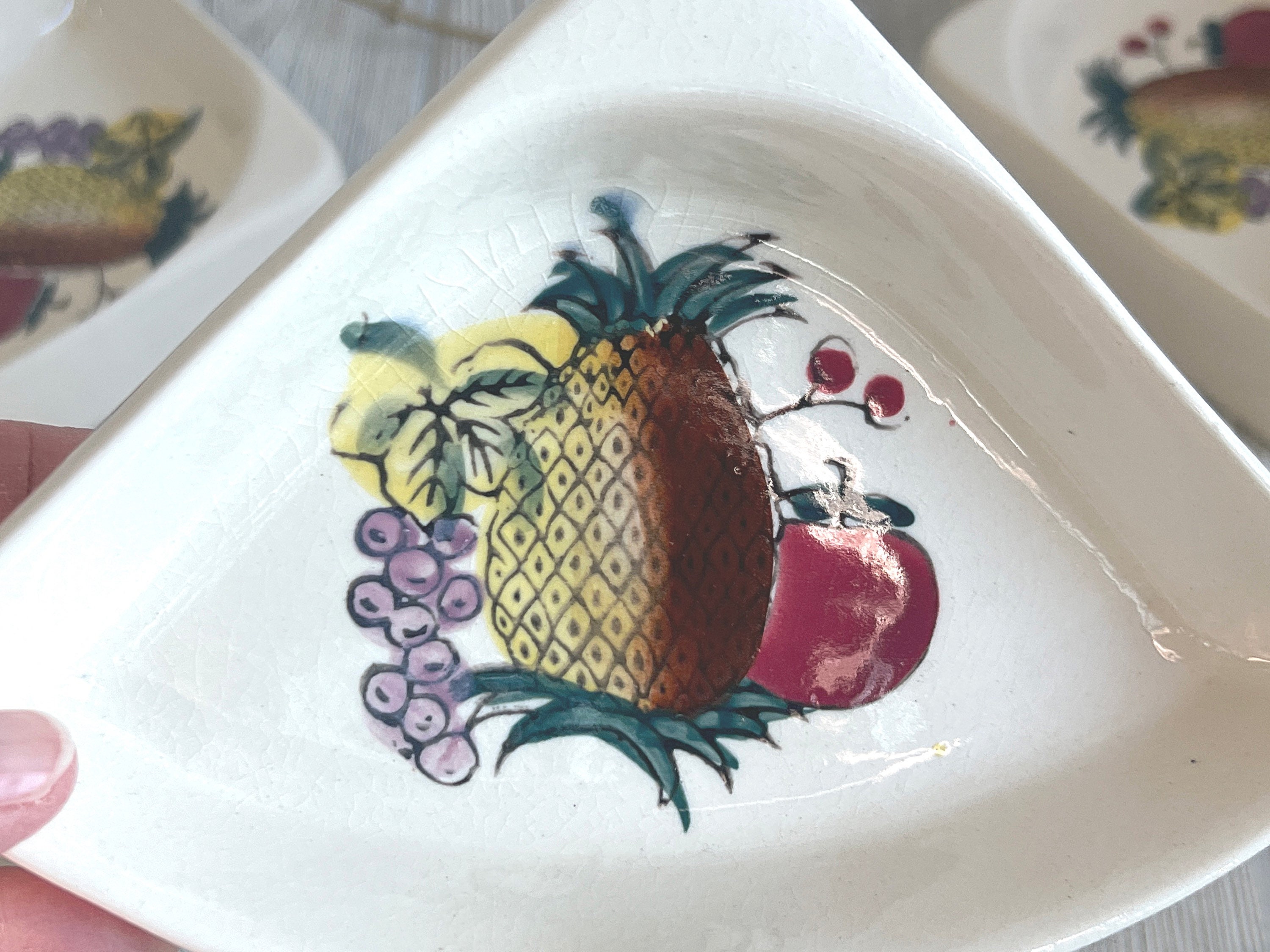 Vintage Appetizer Serving Tray With Fruit Images and Metal Footed Rack ...