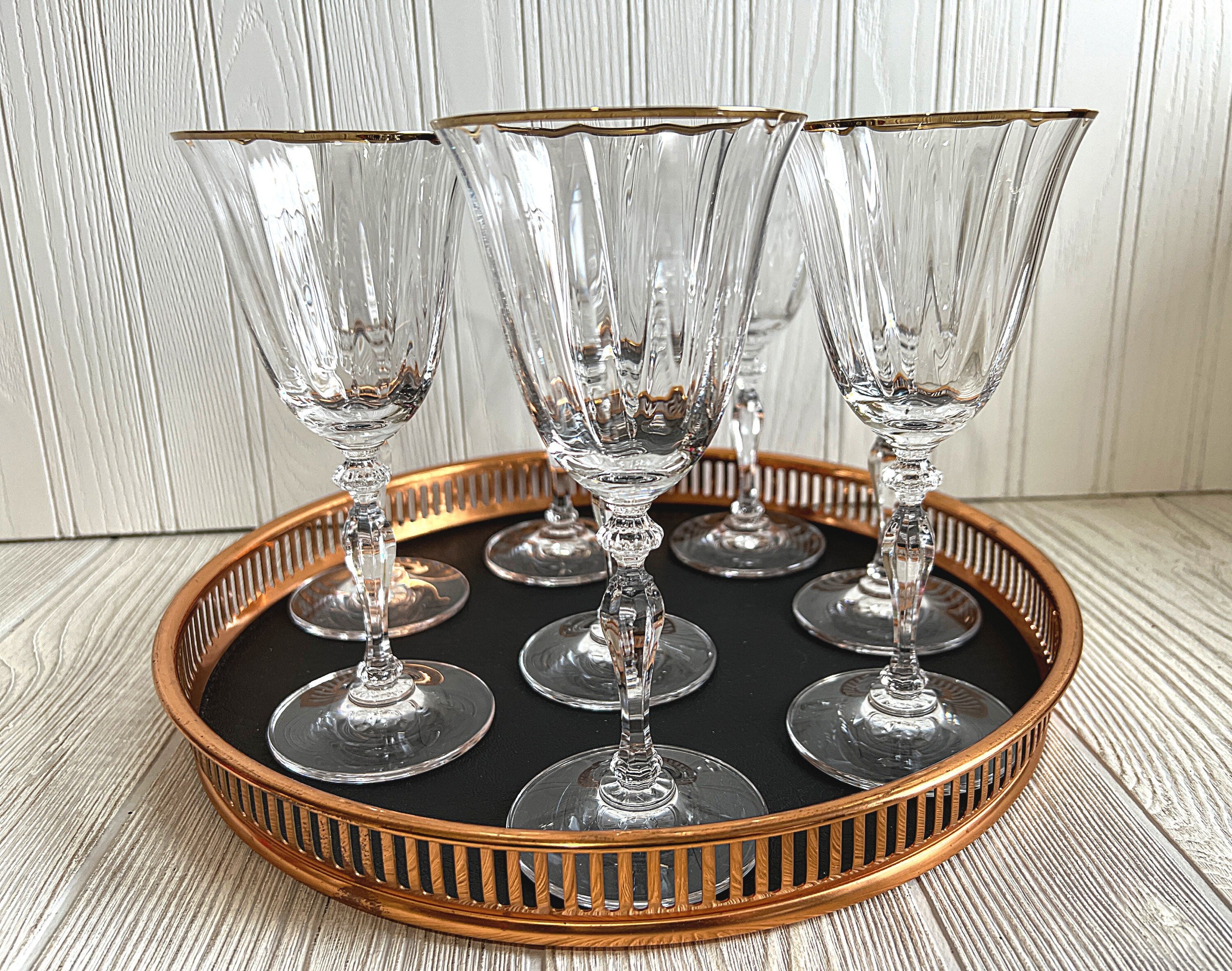 Vintage Mikasa Allegro Gold Swirl Optic Wine Glasses With Gold Rim Set ...