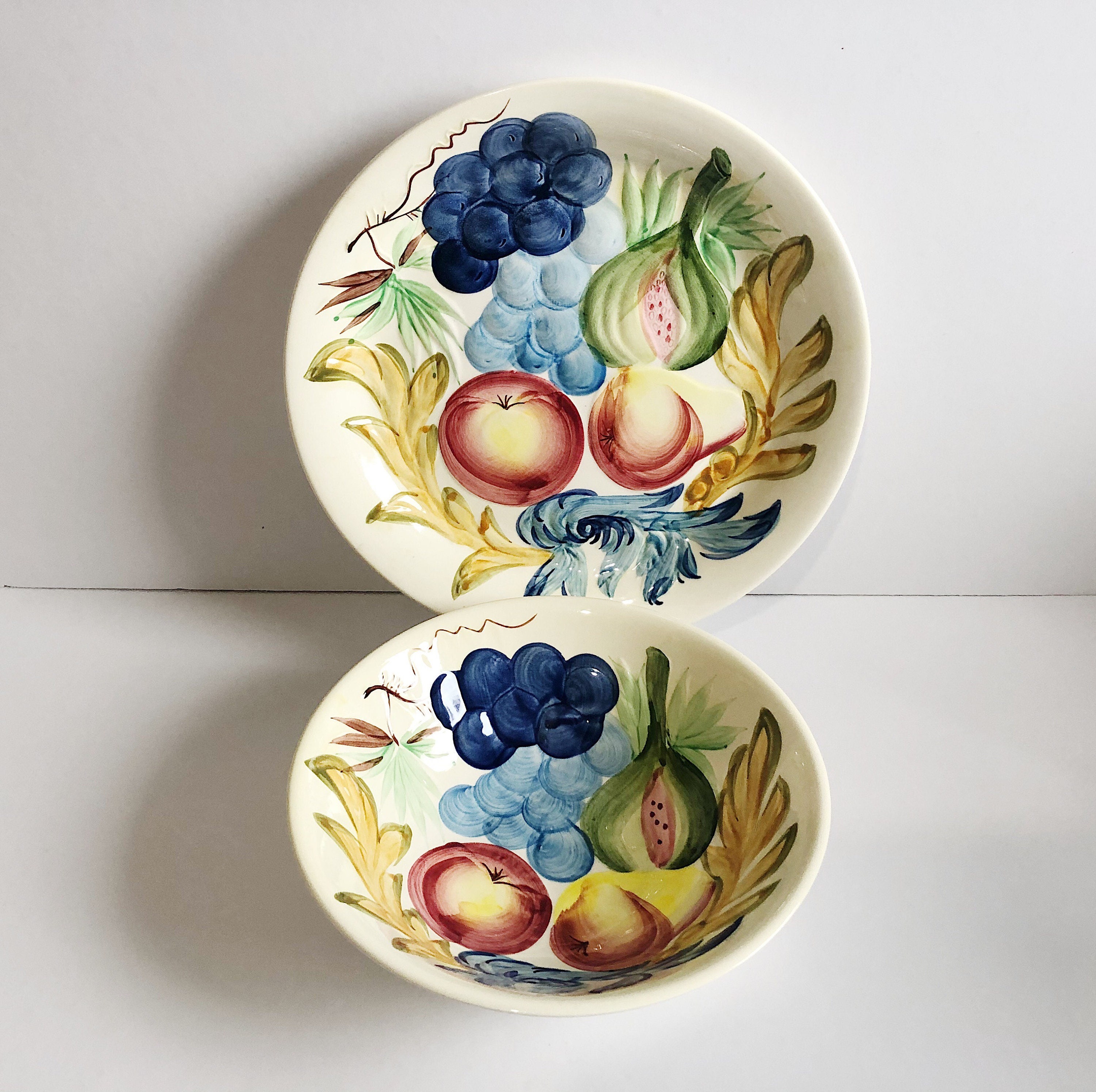 Vintage Fruit Bowl and Matching Plate Set With Fruit Designs Made in ...