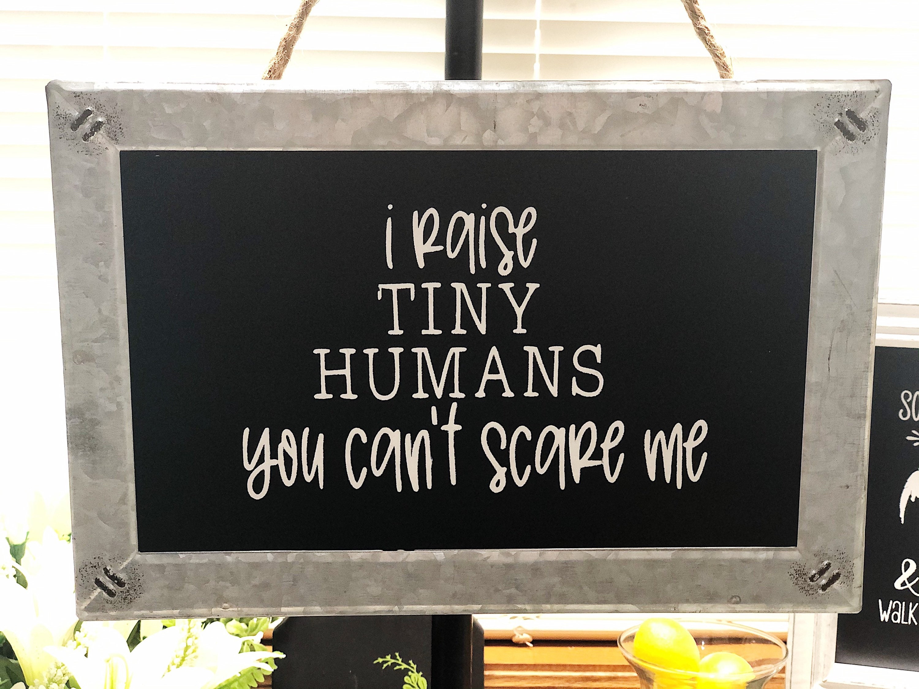 I Raise Tiny Humans You Can't Scare Me Stenciled Sign Home Office Decor ...