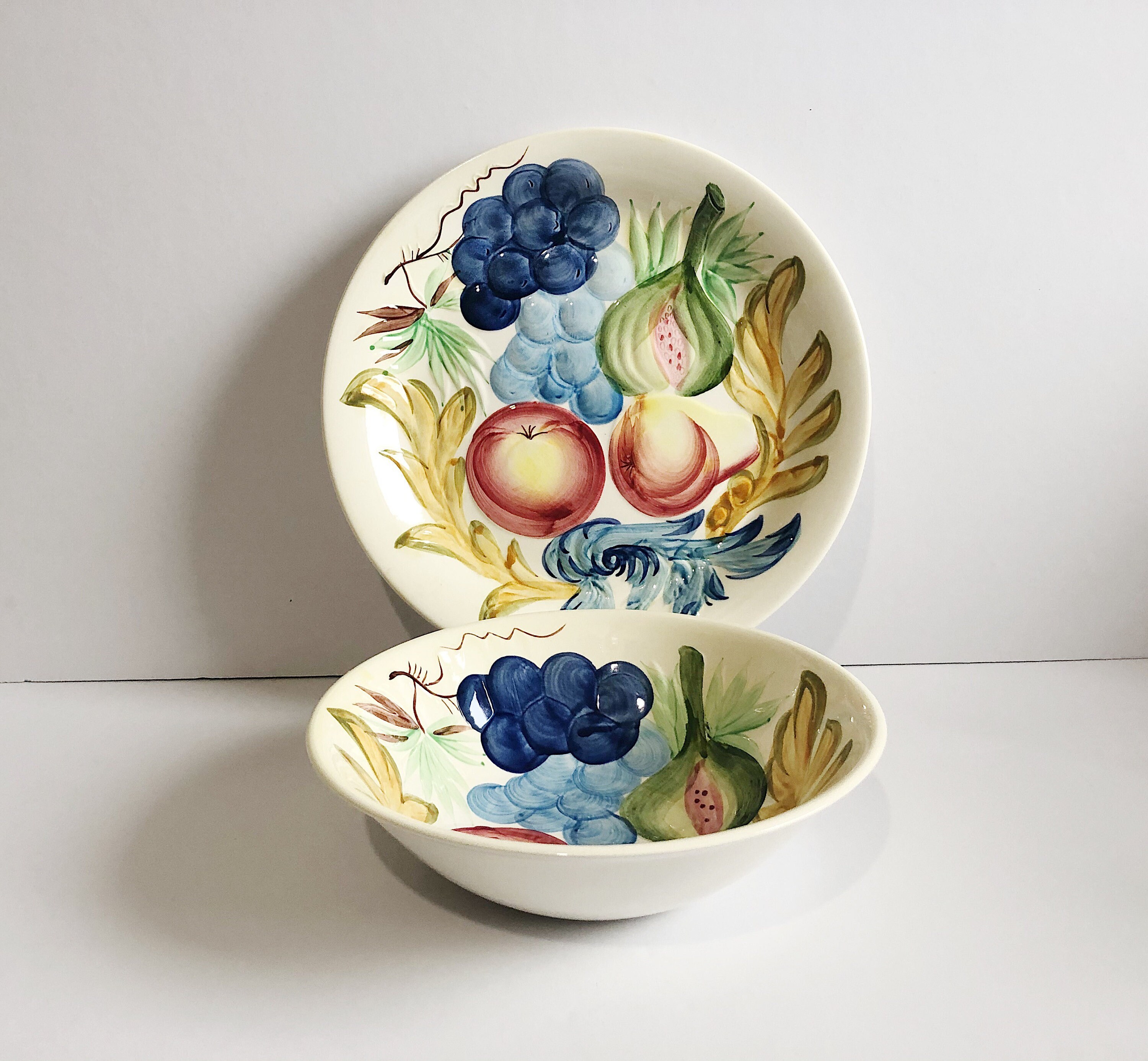 Vintage Fruit Bowl and Matching Plate Set With Fruit Designs - Etsy