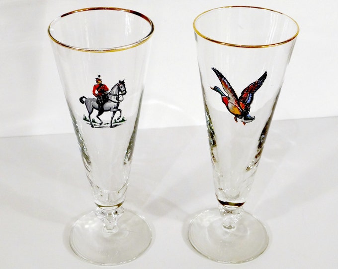 Vintage Sportsman Pilsner Beer Glasses Set, Cocktail Pilsner Glasses ...