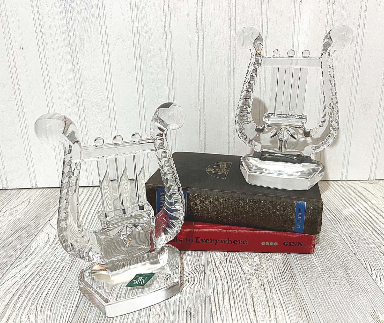 Vintage Lead Crystal Treble Cleft Glass Bookends by Shannon Crystal ...