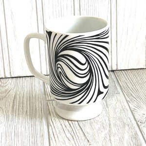 Vintage Mod Black and White Swirl Pop Art Fingerprint Style Footed Mug ...