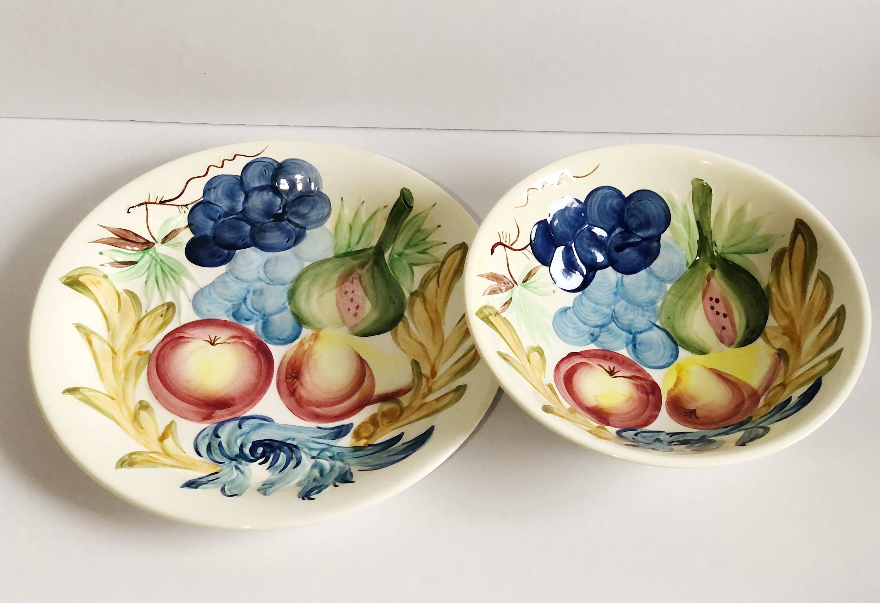 Vintage Fruit Bowl and Matching Plate Set With Fruit Designs Made in ...