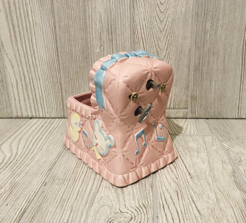 Vintage Pink Bassinet Planter With Wind up Music Box Made in Japan ...
