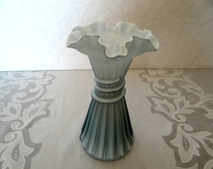 Vintage Fenton Federal Blue Vase, Vintage Fenton Blue Cased Glass Wheat ...
