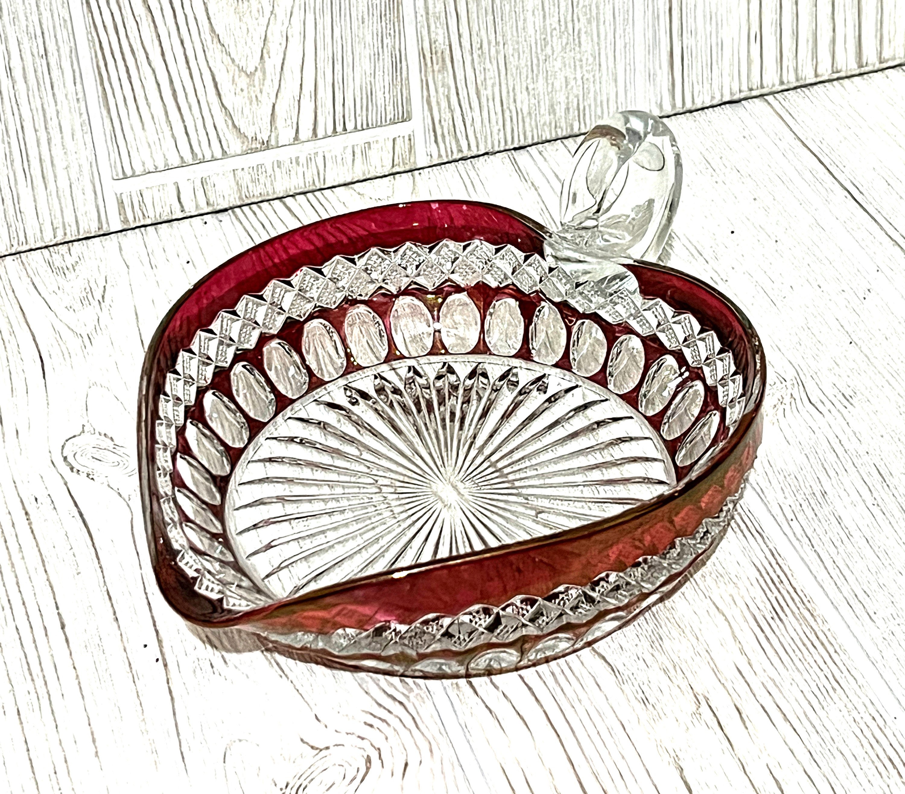 Vintage Westmoreland Waterford Ruby Red Thumbprint Heart Shaped Nappy ...