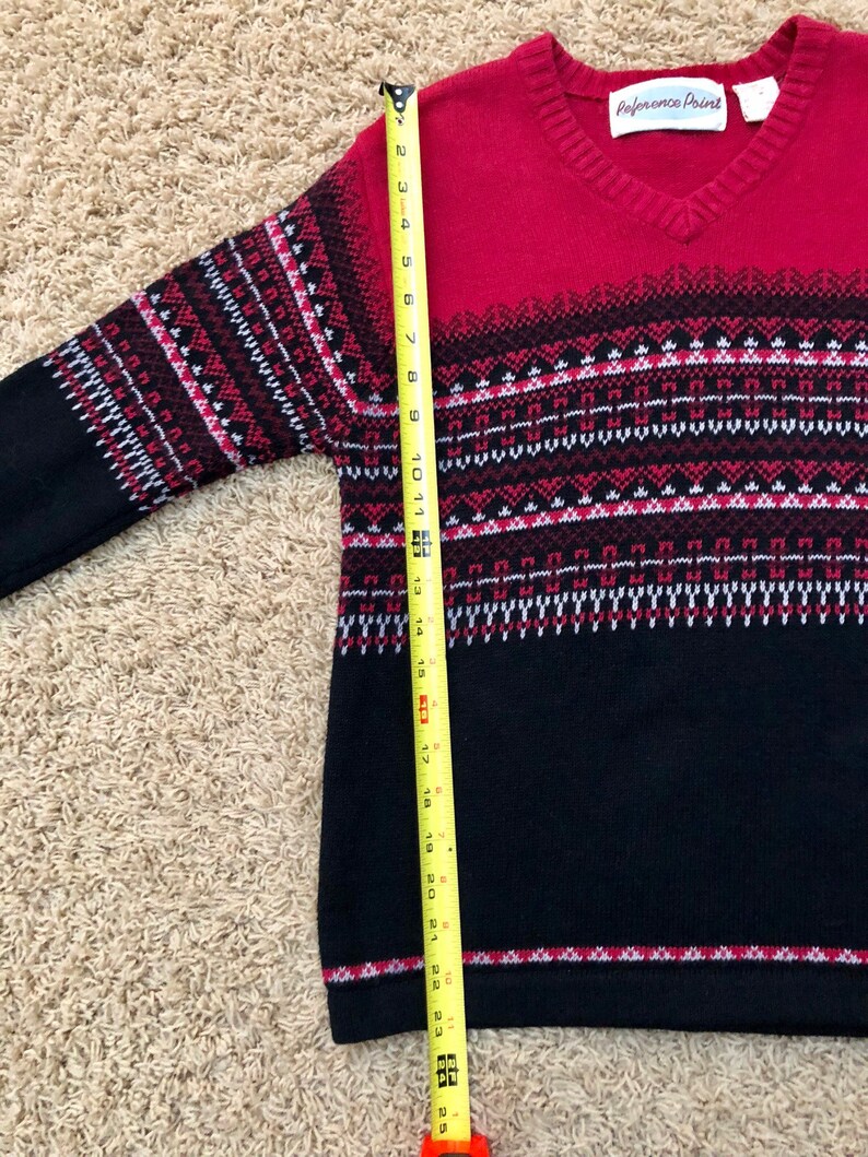 Vintage Nordic Style Red and Black V-neck Pullover Womens - Etsy