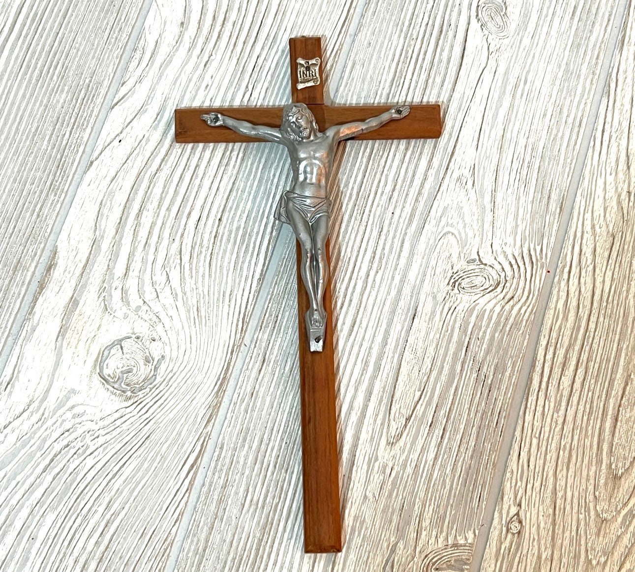 Vintage Crucifix Wood Cross Pewter Jesus Christ Made in Italy 1940s ...