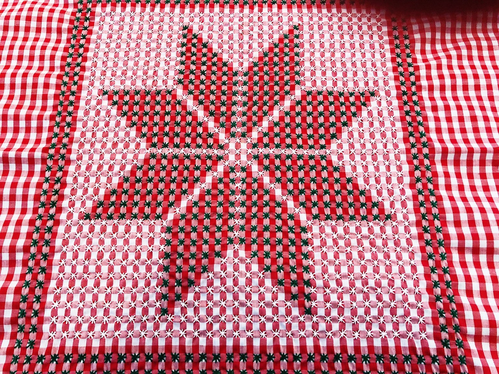 Vintage Red Gingham Christmas Star Tablecloth With 4 Placemats and ...