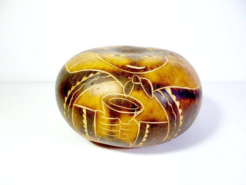 Vintage Signed Peruvian Folk Art Hand Carved Gourd Made in Peru Home ...