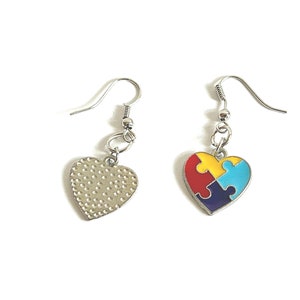 Autism Awareness Heart Puzzle Piece Earrings Handmade Neurodivergent ...