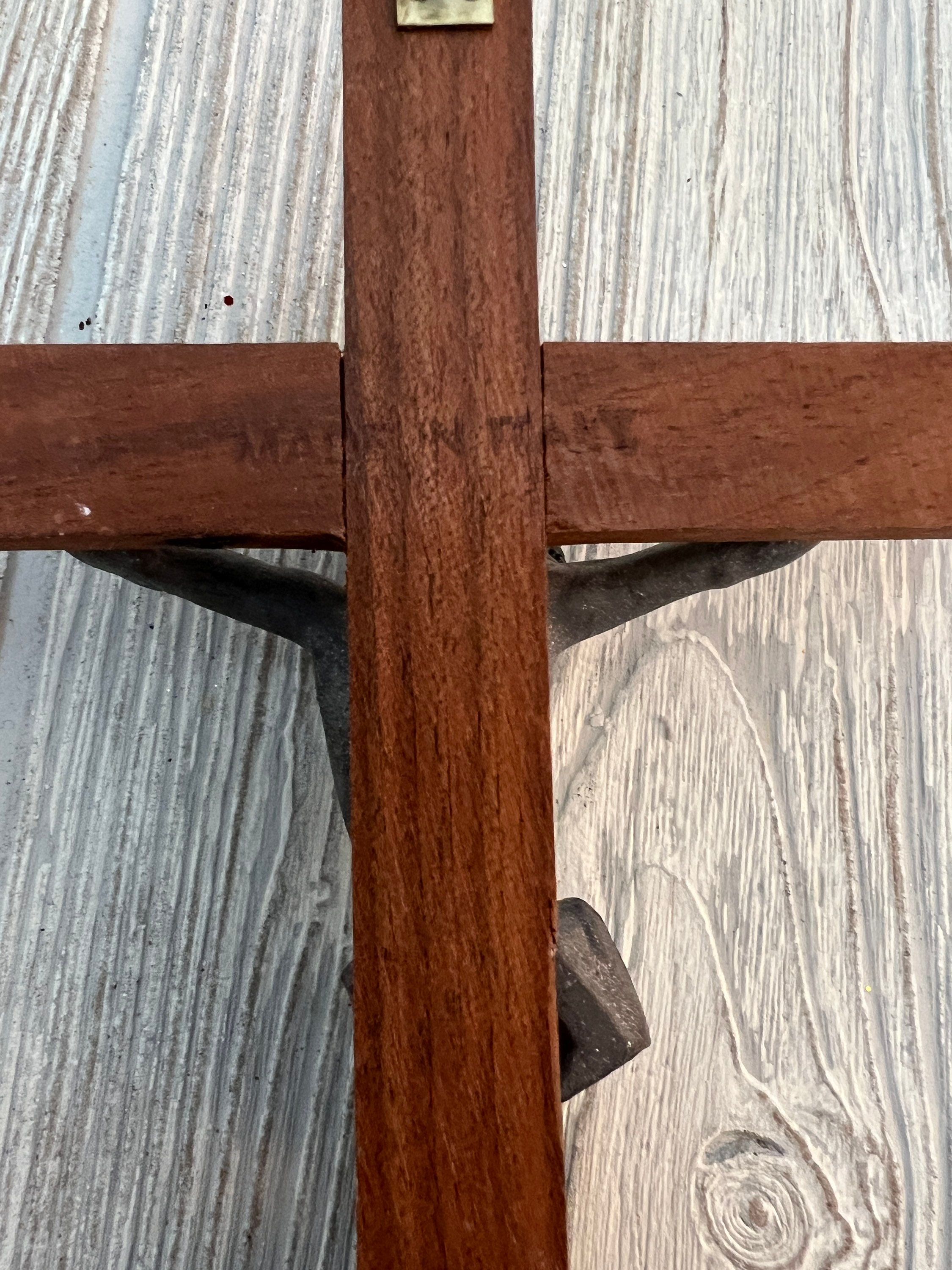 Vintage Crucifix Wood Cross Pewter Jesus Christ Made in Italy 1940s ...