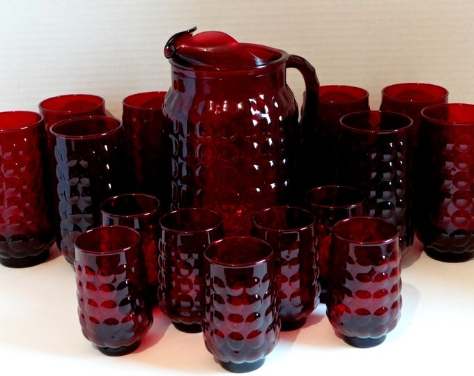 Vintage Anchor Hocking Ruby Red Provincial Bubble Pitcher With Ice Lip ...