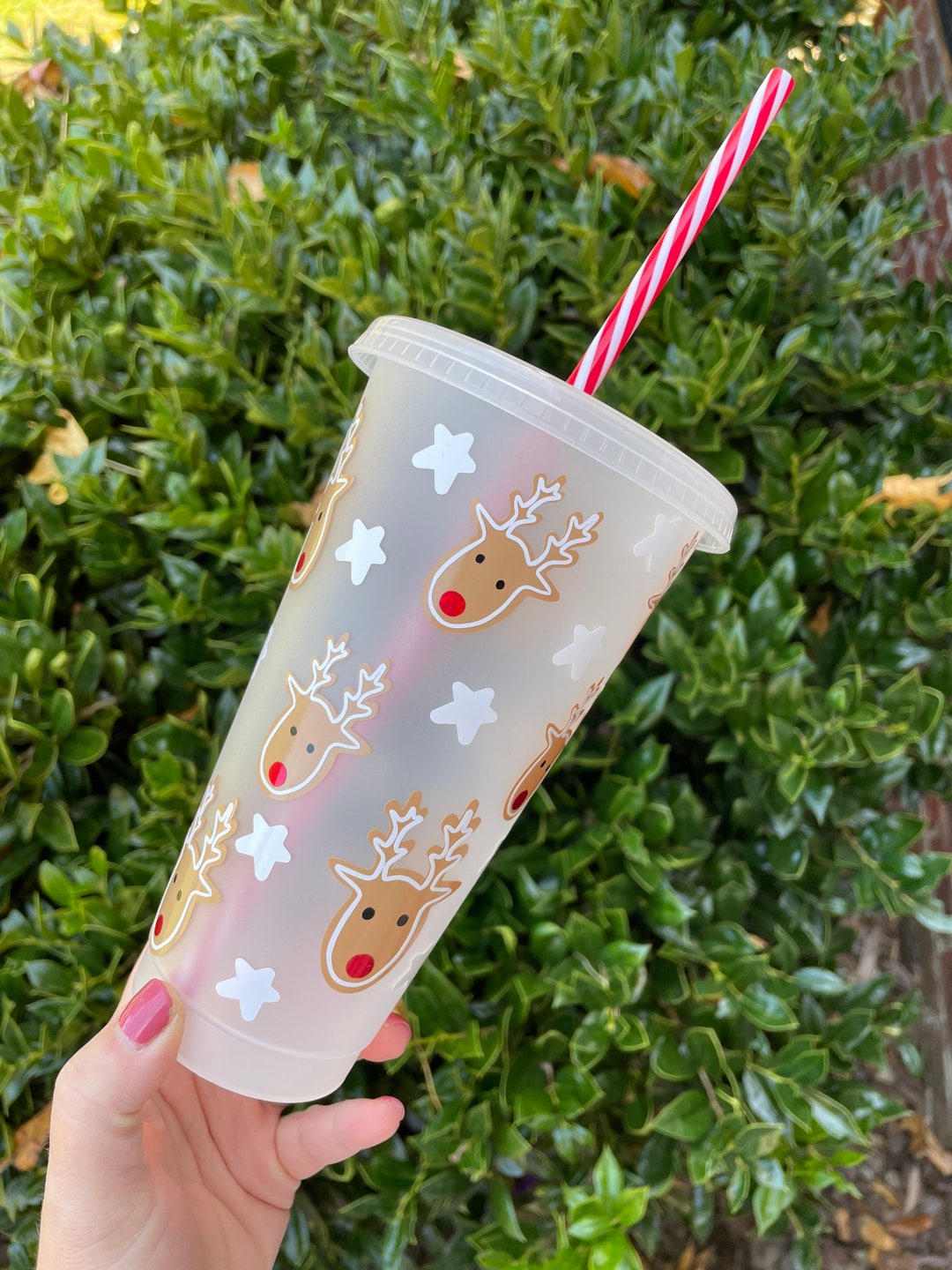 Reindeer Christmas Cold Cup: Venti Iced Coffee Cup With Straw - Etsy
