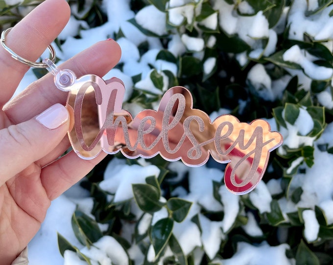 Personalized Name Keychain, Rose Gold Name Keychain, Rose Gold Acrylic ...